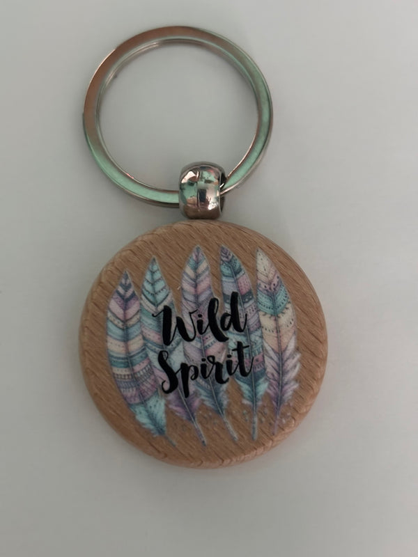 Wild Spirit Wooden Keychain with Feather Design – Wolflinx Jewelry